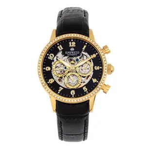 EMPRESS Beatrice Automatic Skeleton Dial Leather-band Watch With Day & Date - Metallic Gold