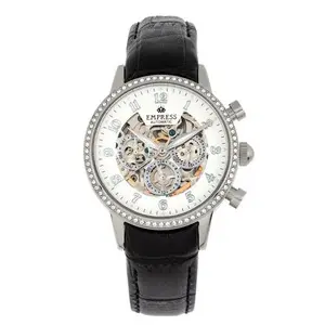 EMPRESS Beatrice Automatic Skeleton Dial Leather-band Watch With Day & Date - White