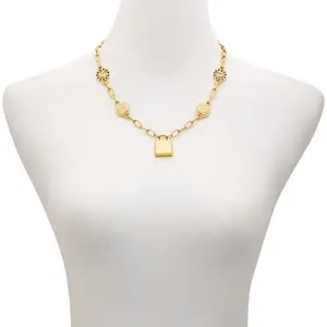 True Religion Lock & Logo Chain Necklace