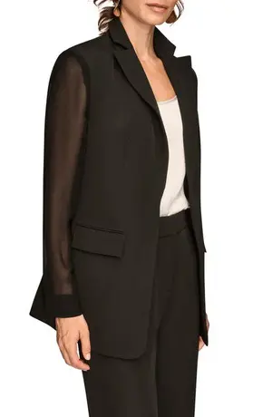 Donna Karan New York Sheer Sleeve Notched Lapel Open Front Blazer