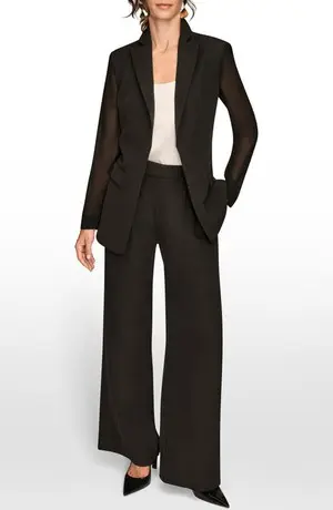 Donna Karan New York Sheer Sleeve Notched Lapel Open Front Blazer