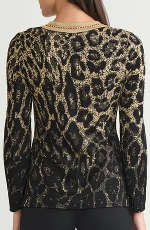 Ming Wang Metallic Leopard Jacquard Tunic