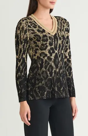 Ming Wang Metallic Leopard Jacquard Tunic