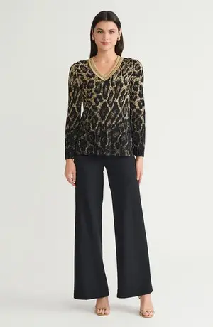 Ming Wang Metallic Leopard Jacquard Tunic