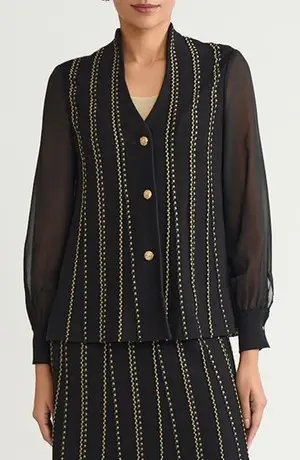 Ming Wang Metallic Stripe Cardigan
