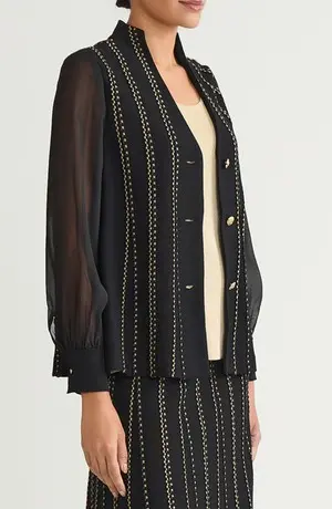 Ming Wang Metallic Stripe Cardigan