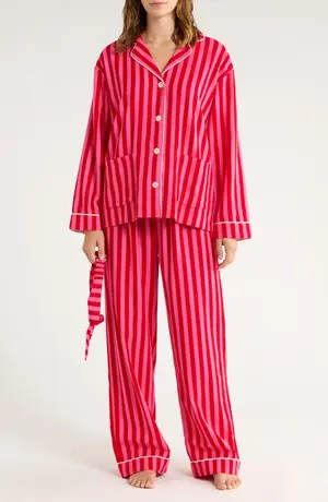 PJ Salvage Print Flannel Pajamas - Bright Pink