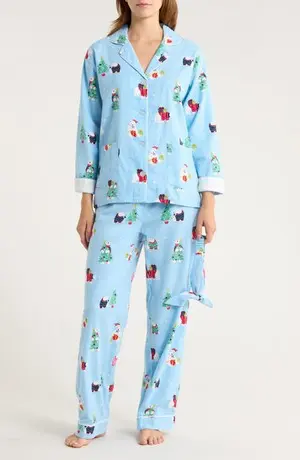 PJ Salvage Print Flannel Pajamas - Ice Blue
