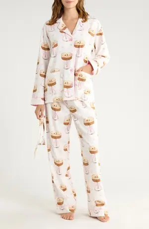 PJ Salvage Print Flannel Pajamas - Ivory