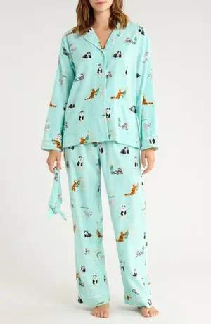 PJ Salvage Print Flannel Pajamas - Mint