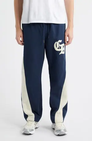 CRIMINAL DAMAGE Logo Appliqué Track Pants - Navy/ecru