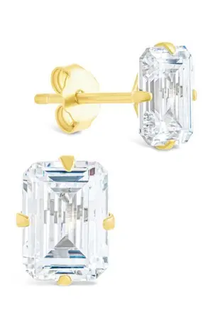 Sterling Forever Emerald-cut Cubic Zirconia Stud Earrings - Gold