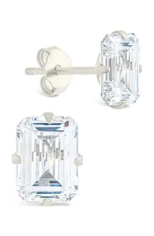 Sterling Forever Emerald-cut Cubic Zirconia Stud Earrings - Silver