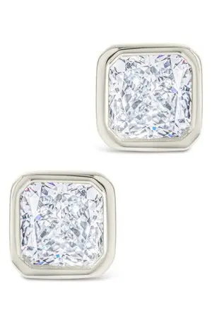 Sterling Forever Asscher-cut Cubic Zirconia Stud Earrings - Silver