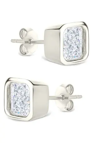 Sterling Forever Asscher-cut Cubic Zirconia Stud Earrings - Silver