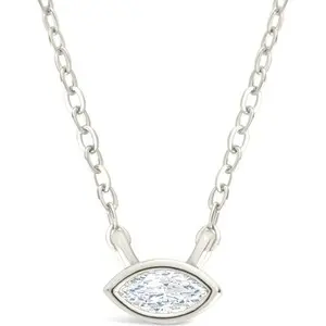 Sterling Forever Bezel Marquise Cubic Zirconia Pendant Necklace - Silver