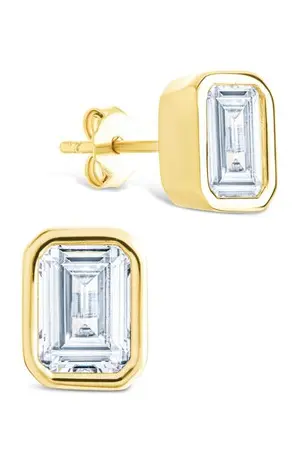 Sterling Forever Emerald-cut Cubic Zirconia Stud Earrings - Gold