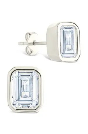 Sterling Forever Emerald-cut Cubic Zirconia Stud Earrings - Silver