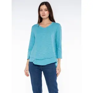 WILT CLOTHING Shrunken Crew 3/4 Sleeve Mock Layer Tee - Glacier Blue