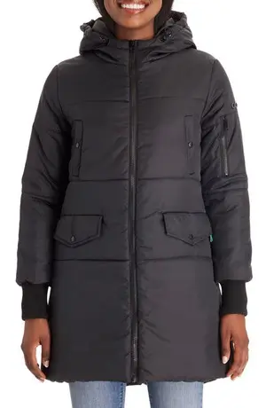 MODERN ETERNITY Modern Eternity 3-in-1 Hooded Maternity Puffer Jacket With Removable Panel Black