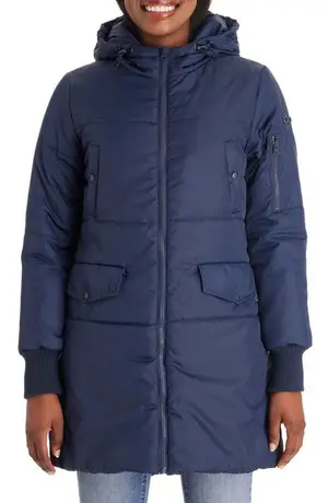 MODERN ETERNITY 3-in-1 Hooded Maternity Puffer Jacket With Removable Panel - Navy