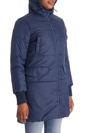 MODERN ETERNITY 3-in-1 Hooded Maternity Puffer Jacket With Removable Panel - Navy