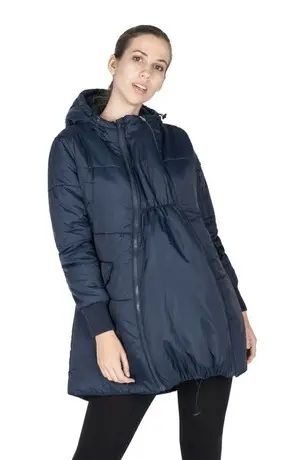 MODERN ETERNITY 3-in-1 Hooded Maternity Puffer Jacket With Removable Panel - Navy