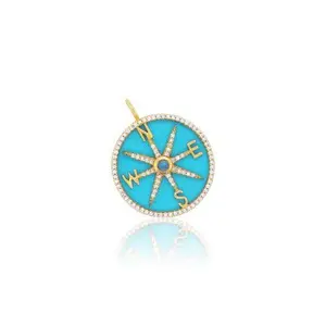 THE LOVERY FINE JEWELRY Diamond And Compass Charm - Turquoise