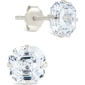 Sterling Forever Asscher-cut Cubic Zirconia Stud Earrings - Silver