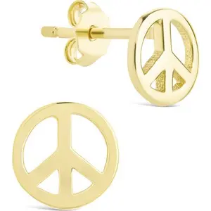 Sterling Forever Peace Sign Stud Earrings - Gold
