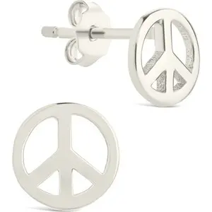 Sterling Forever Peace Sign Stud Earrings - Silver