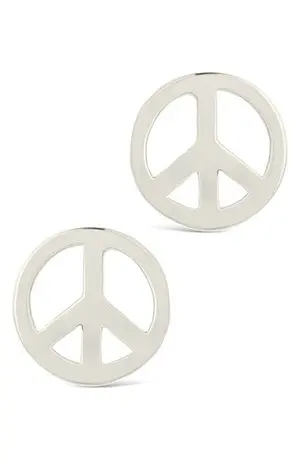 Sterling Forever Peace Sign Stud Earrings - Silver