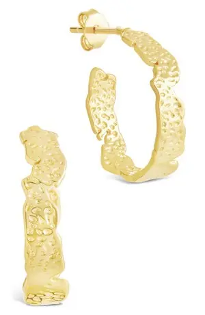 Sterling Forever Textured Hoop Earrings - Gold