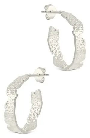 Sterling Forever Textured Hoop Earrings - Silver