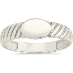 Sterling Forever Dixie Ribbed Signet Ring - Silver
