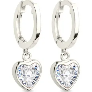 Sterling Forever Lizzy Heart Drop Hoop Earrings - Silver