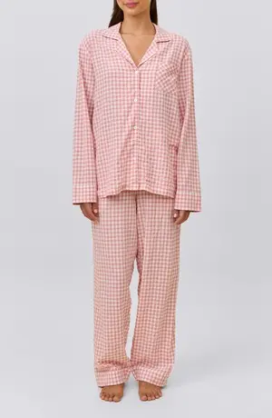 PAPINELLE Seersucker Gingham Cotton Blend Pajamas - Strawberry