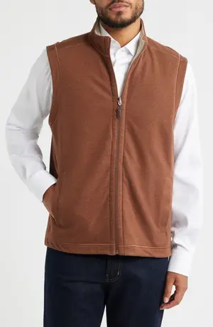 Johnston & Murphy Icon Reversible Knit Cotton Blend Vest - Rust/oatmeal