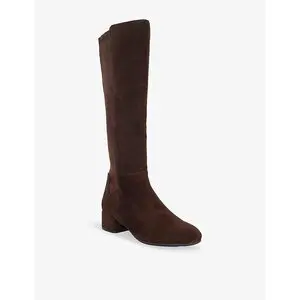 DUNE Tayla Suede Heeled Knee-high Boots - Brown Suede