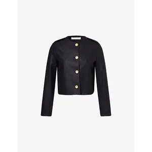 Harris Wharf London Uncollared Pressed Wool Jacket - Black