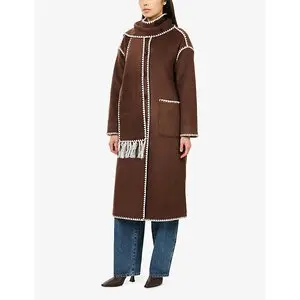 4TH & RECKLESS Contrast-stitch Wool-blend Longline Coat With Tassel Scarf