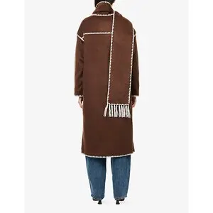 4TH & RECKLESS Contrast-stitch Wool-blend Longline Coat With Tassel Scarf