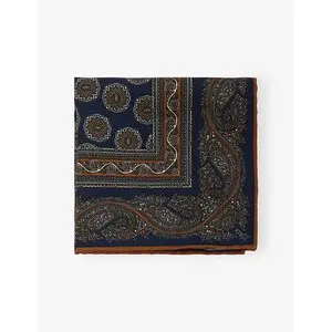 Dunhill Floral Medal Silk Pocket Square - Spring Navy