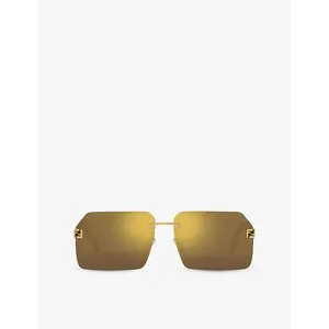 Fendi Rectangle-frame Metal Sunglasses - Gold