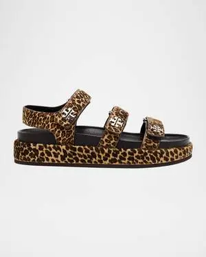 Tory Burch Kira Leopard Calf Hair Triple-strap Sport Sandals - Leopard Multi  Silver