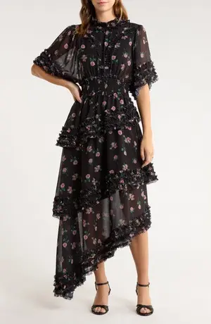 SISTER JANE Rose Print Ruffle Maxi Dress