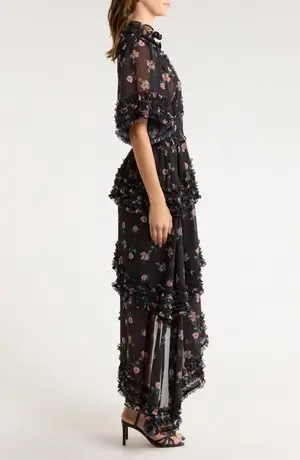 SISTER JANE Rose Print Ruffle Maxi Dress