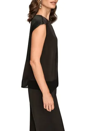 Donna Karan New York Mixed Media Cap-sleeve Top