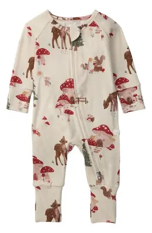 LOULOU LOLLIPOP Forest Print Fitted One-piece Zip Pajamas - Forest Families
