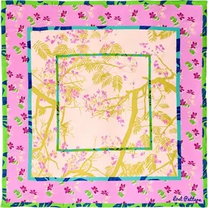 LOST PATTERN Floral Tapestry" Large Silk Scarf - Pink